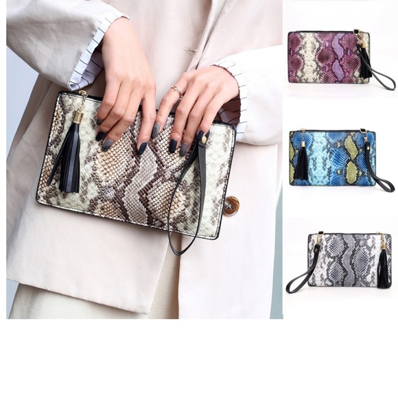 Boutique | Bags | Snake Print Clutch Bag In Purple | Poshmark